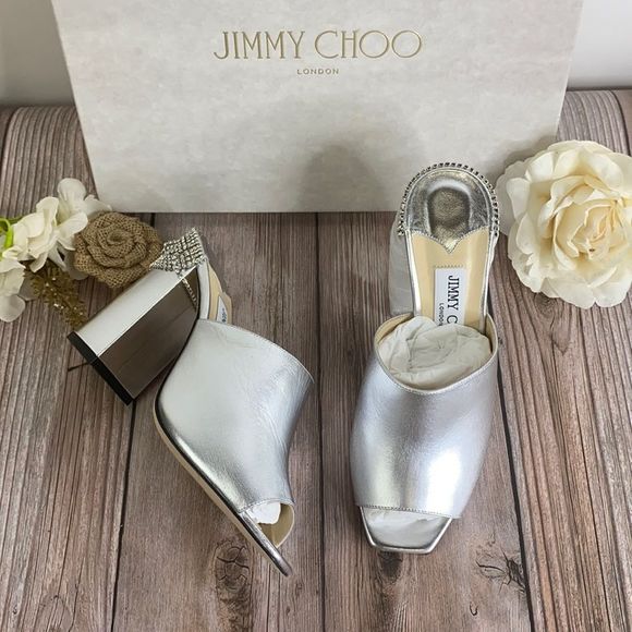 Jimmy Choo | Shoes | Jimmy Choo Baia Silver Leather High Heel Crystal ...